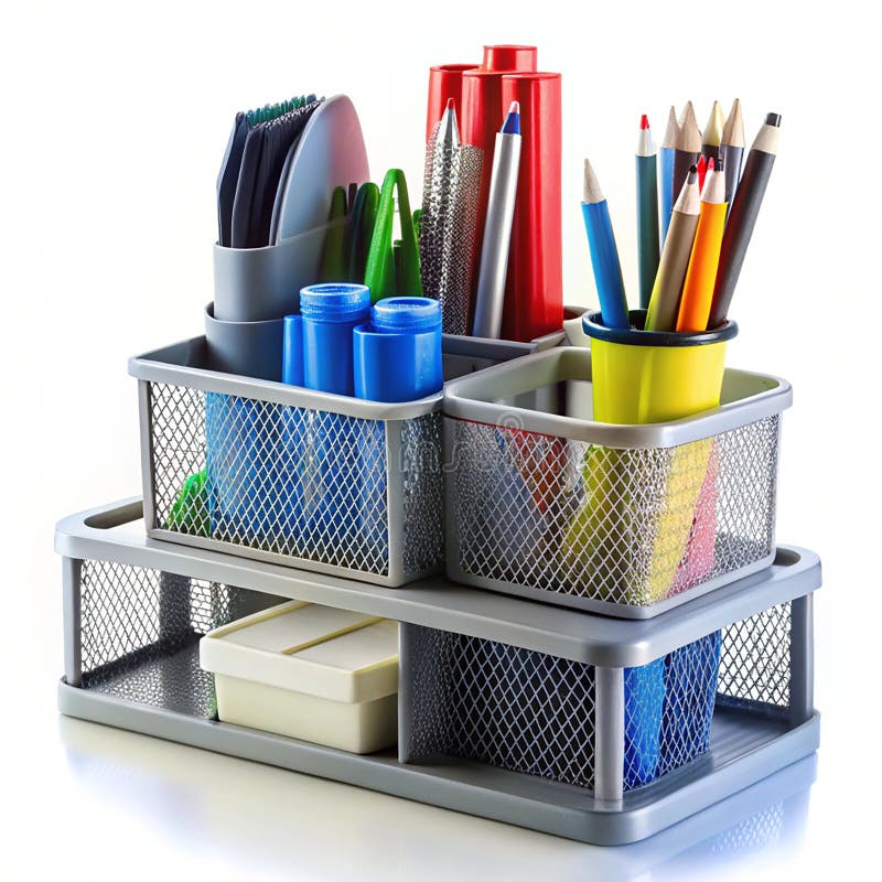 Plastic Desktop Organizer with Pen Holders Stock Illustration ...