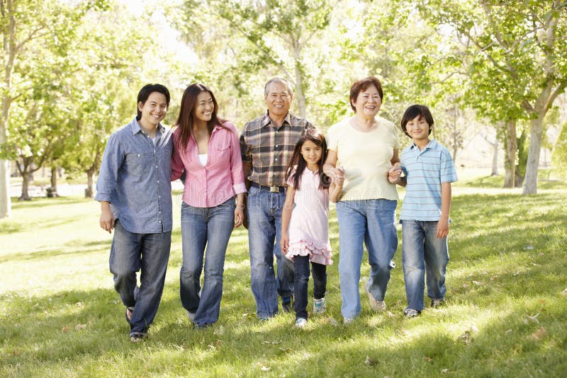 Multi-generation Asian Family Walking in Park Stock Photo - Image of ...