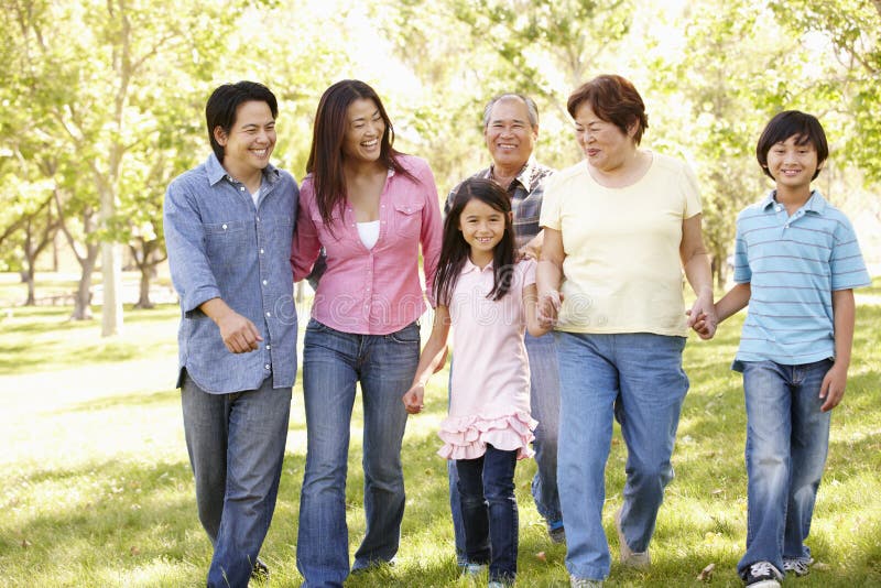 Multi-generation Asian Family Walking in Park Stock Image - Image of ...