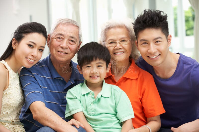 Multi-Generation Chinese Family Relaxing at Home Stock Photo - Image of ...