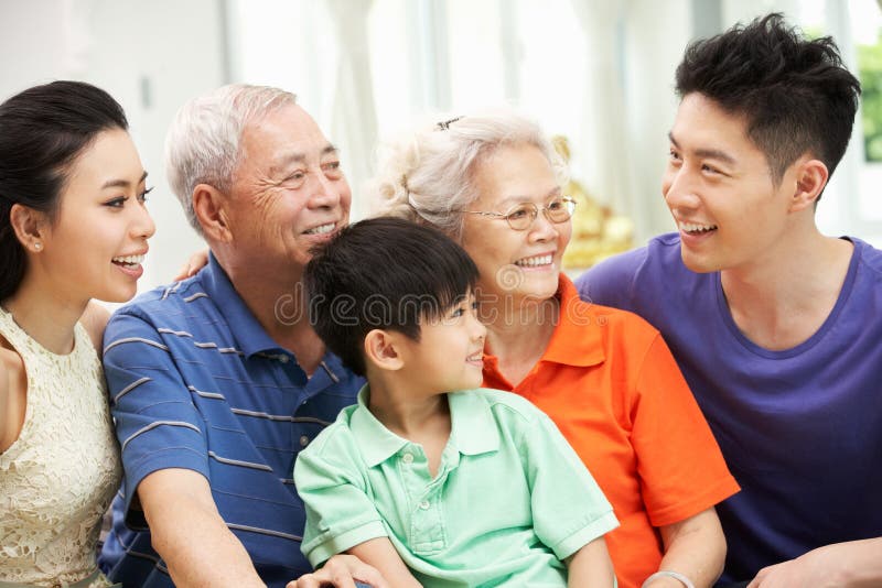 Multi-Generation Chinese Family Relaxing at Home Stock Image - Image of ...