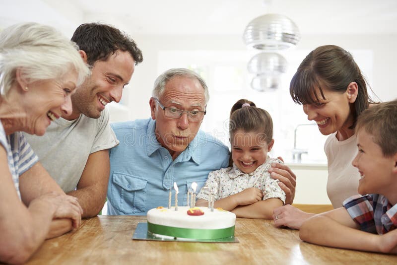 Multi Generation Family Celebrating Grandfather S Birthday Stock Photo ...