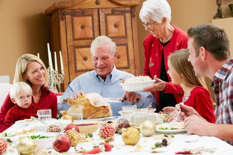 Multi Generation Family Having Christmas Meal Stock Image - Image of ...