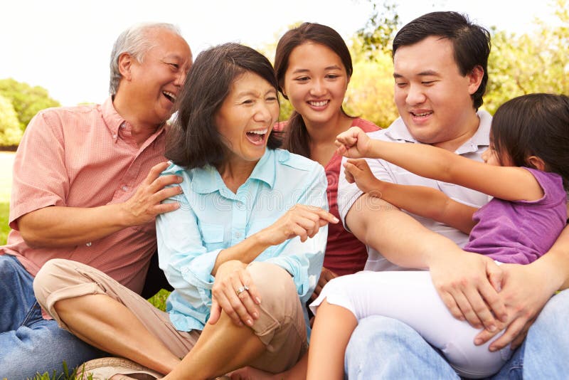 Multi Generation Family Playing Game in Park Together Stock Photo ...