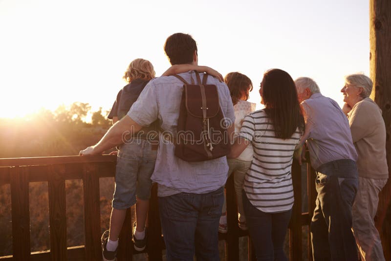 Multi Generation Family Standing on Outdoor Observation Deck Stock ...