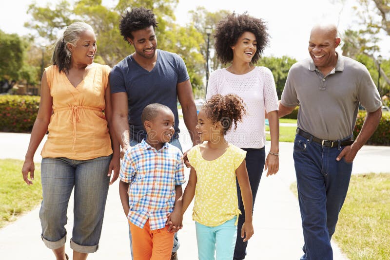 Multi Generation Family Walking in Park Together Stock Image - Image of ...