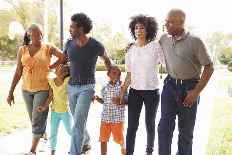 Multi Generation Family Walking in Park Together Stock Photo - Image of ...