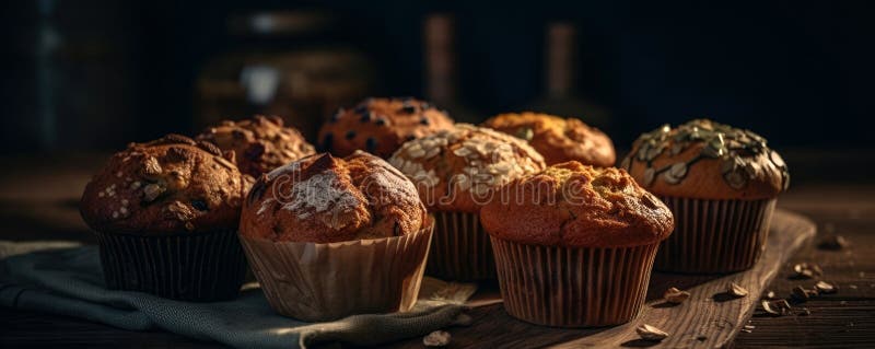 Multi Grain Muffins in a Rustic Setting Stock Illustration ...