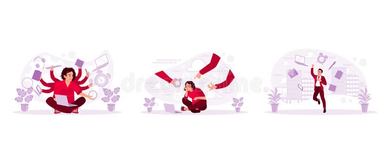 Multi-handed Businessman in a Suit, Businesswoman Tired and Stressed ...