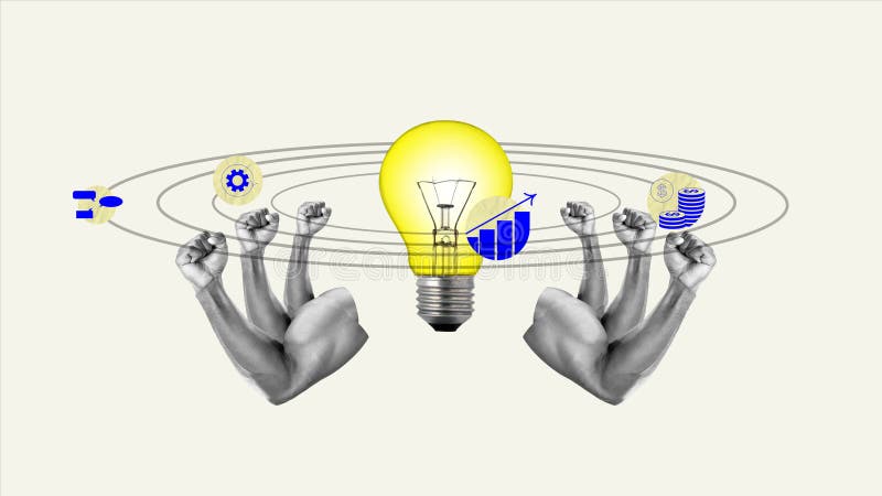 Multi Hands Over Giant Lightbulb Symbolizing Creative, Innovative and ...