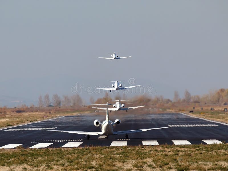 Multi jet takeoff stock photo. Image of airplane, runway - 4813868