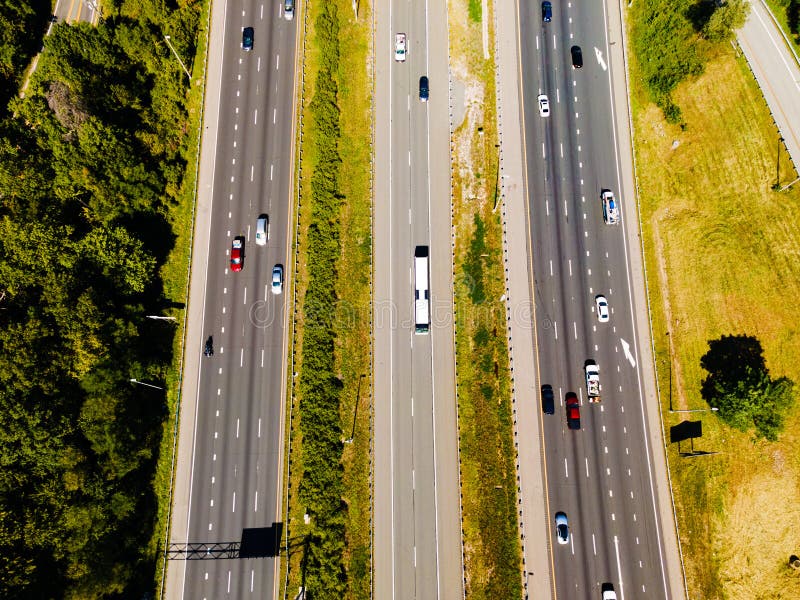 Multi-lane Highway with Bird`s Eye View of Traffic Stock Image - Image ...