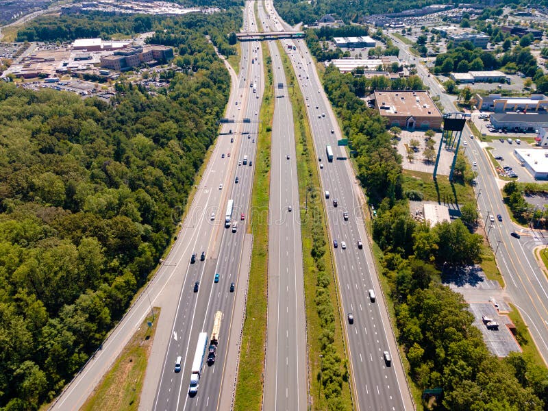 Multi-lane Highway with Bird`s Eye View of Traffic Stock Image - Image ...