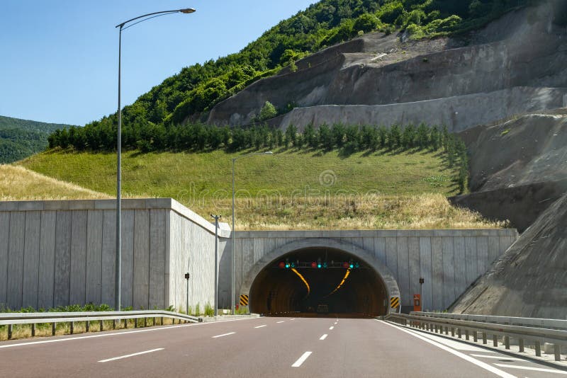 Multi Lane Highway Car Tunnel Entrance Stock Image - Image of street ...