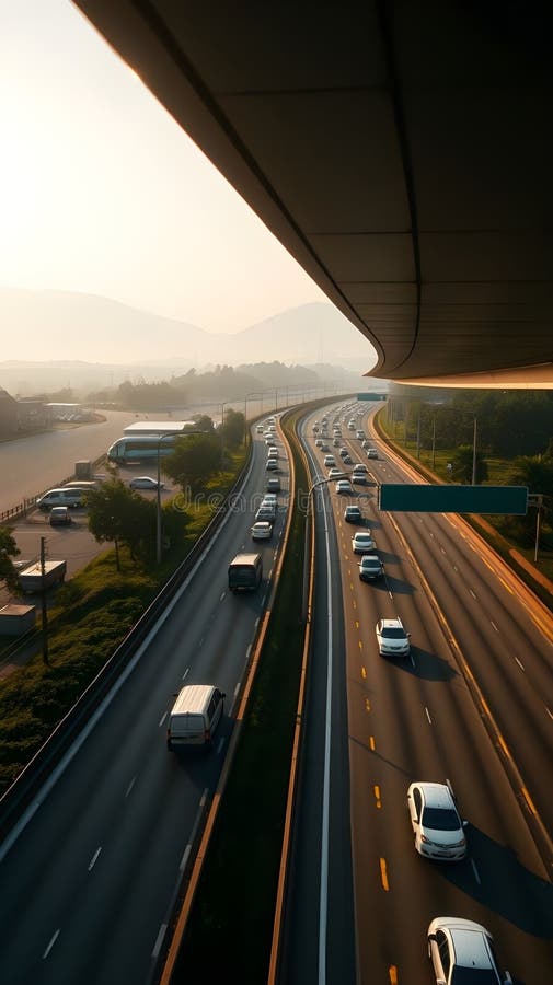 A Multi-lane Highway with Heavy Traffic Stock Illustration ...