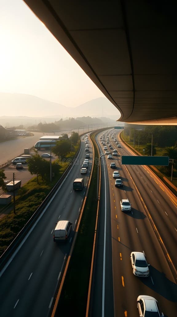 A Multi-lane Highway with Heavy Traffic Stock Illustration ...
