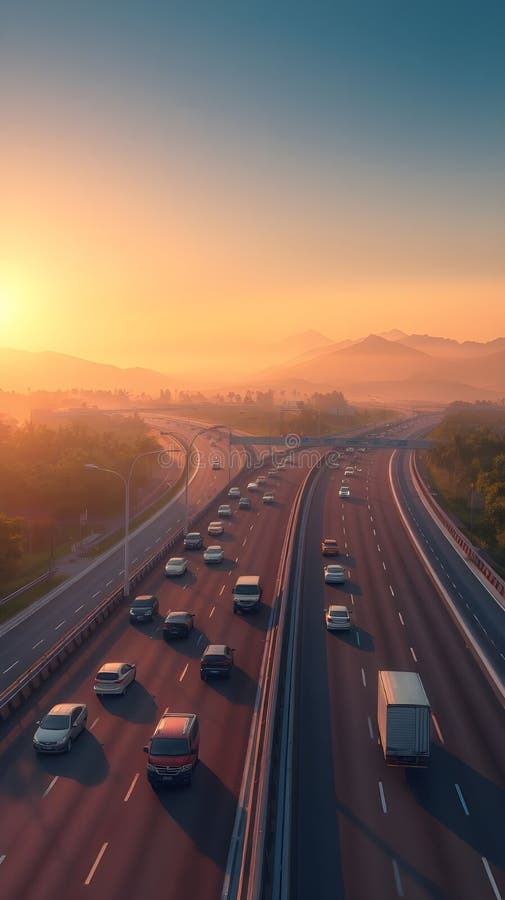 A Multi-lane Highway with Heavy Traffic Stock Illustration ...