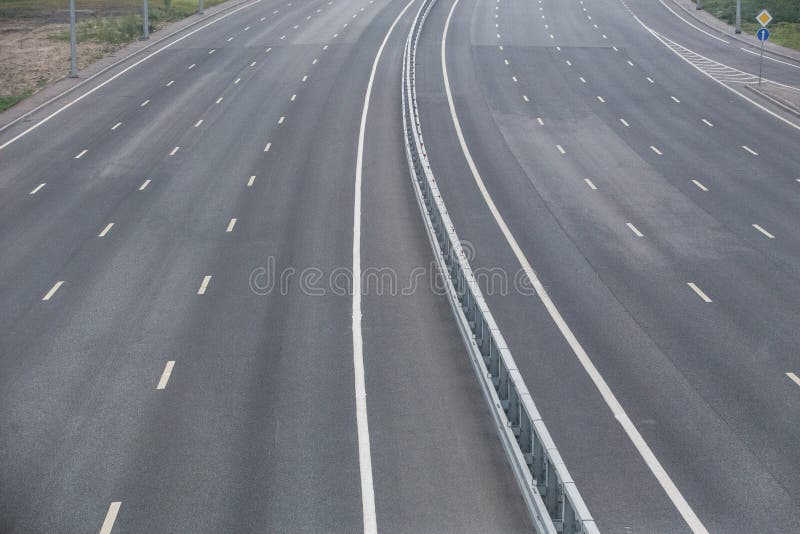 Turn On The Multi-lane Road Without Cars. Stock Photo - Image of road ...