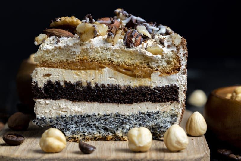 Multi-layer Cake with Different Layers, Close Up Stock Image - Image of ...