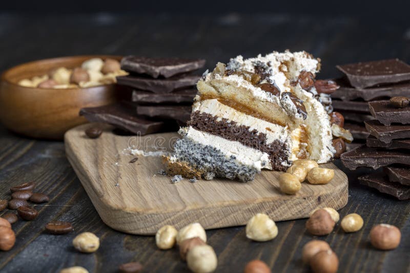 Multi-layer Cake with Different Layers, Close Up Stock Photo - Image of ...