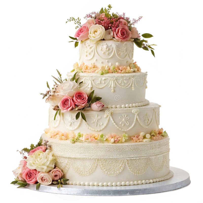 Multi-layered Decorated Wedding Cake Isolated on White Background Stock ...