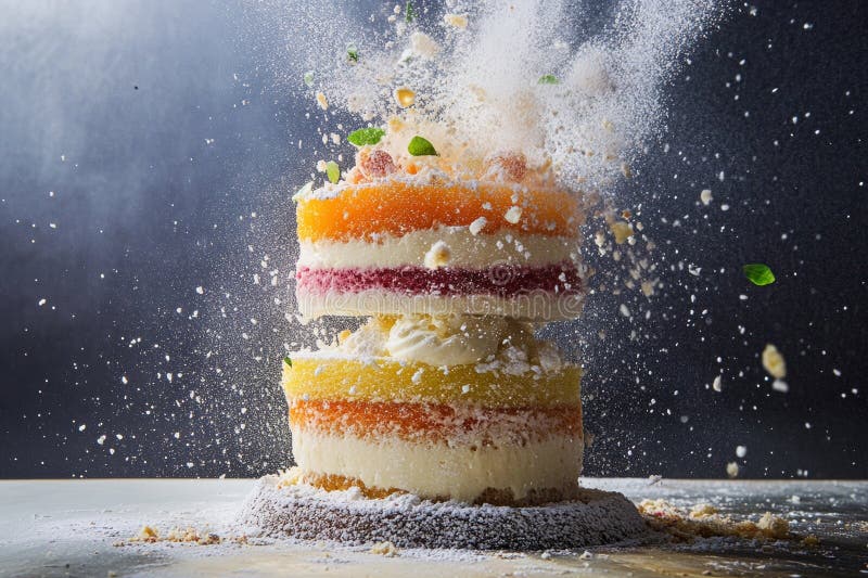 Multi Layered Exploding Cake Dessert Photography Stock Illustration ...