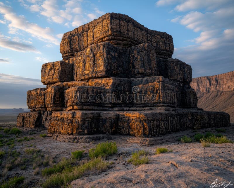 A Multi-layered Stone Structure Featuring Ancient Petroglyphs, Located ...