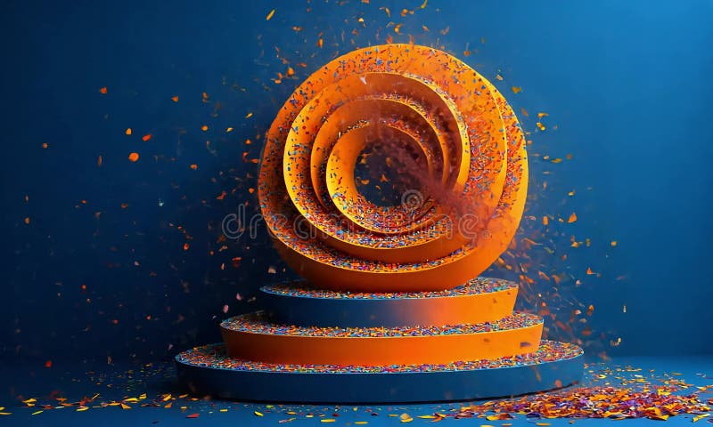 Multi-layered, Vibrant Orange and Blue Abstract Structure with Confetti ...