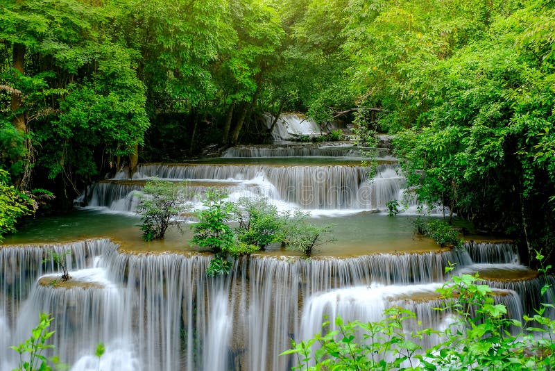 Multi-layered Water Fall with Clouded and Foggy Like Pattern in Green ...