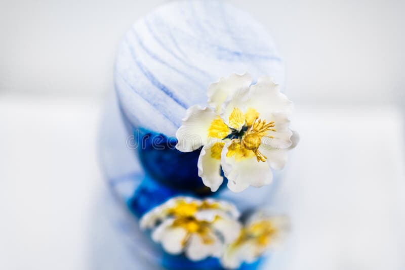 Multi Level Blue Wedding Cake with Flowers Stock Image - Image of ...