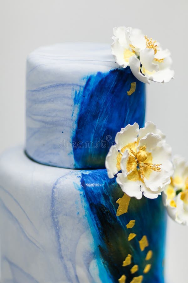 Multi Level Blue Wedding Cake with Flowers Stock Image - Image of decor ...