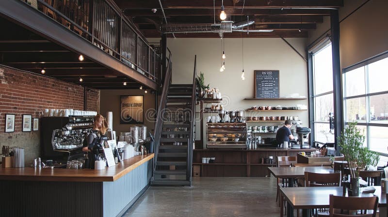 Multi-level Cafe with Steel Ladders and a Clean, Modern Industrial Vibe ...