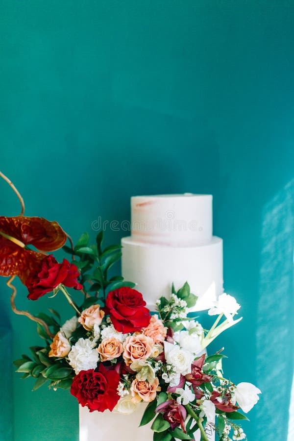 Multi-level Cake with a Decor of Red Roses. Stock Image - Image of ...