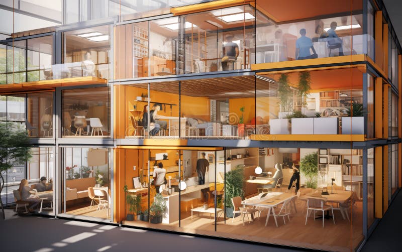 Multi-Level Collaborative Office Space Stock Illustration ...