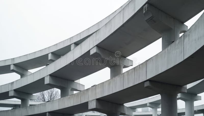 Multi-level Concrete Highway Overpass with Curved Design. Elevated Road ...