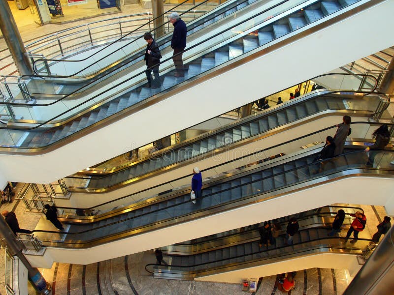 Multi-level Escalators of Shopping Center Stock Image - Image of active ...