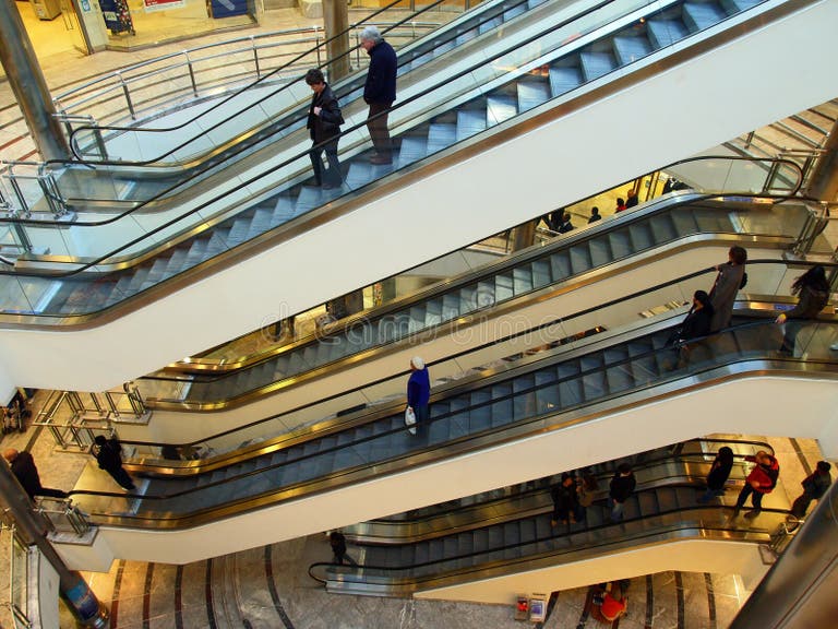 Multi-level Escalators of Shopping Center Stock Image - Image of active ...