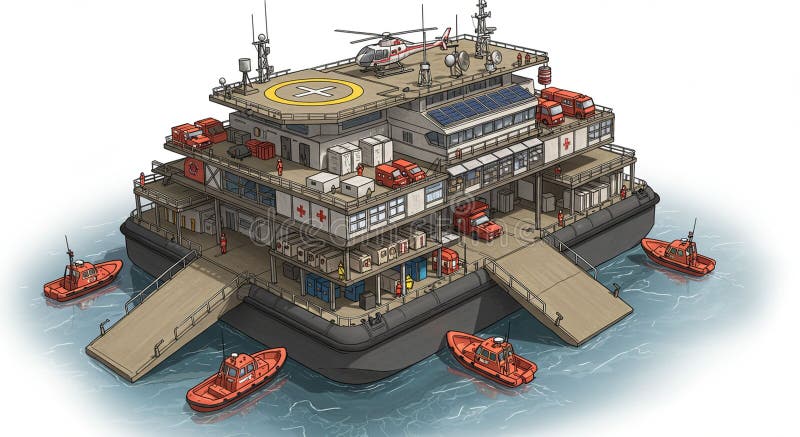 Multi-level Floating Medical Platform Features a Helipad, Solar Panels ...