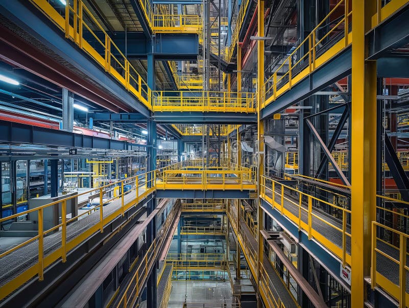 Industrial Factory Interior Machinery Yellow Walkways Stock Photos ...