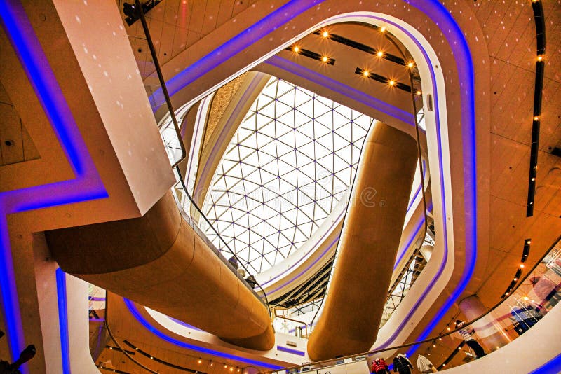 Multi-level Modern Light Interior in a Shopping Mall with Lights ...