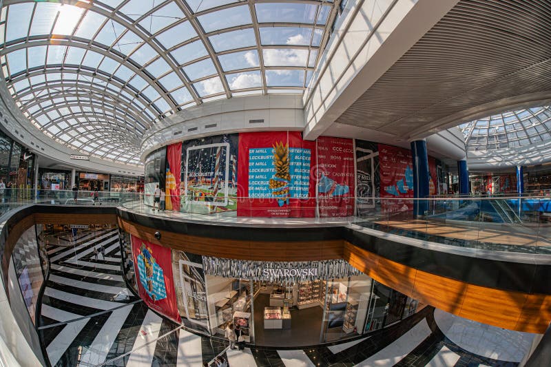 Multi-level Shopping Center Interior with Modern Architecture, Arched ...