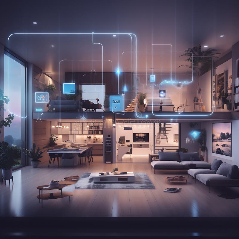 Multi-level Smart Home Interior Showcasing Connected Devices and ...