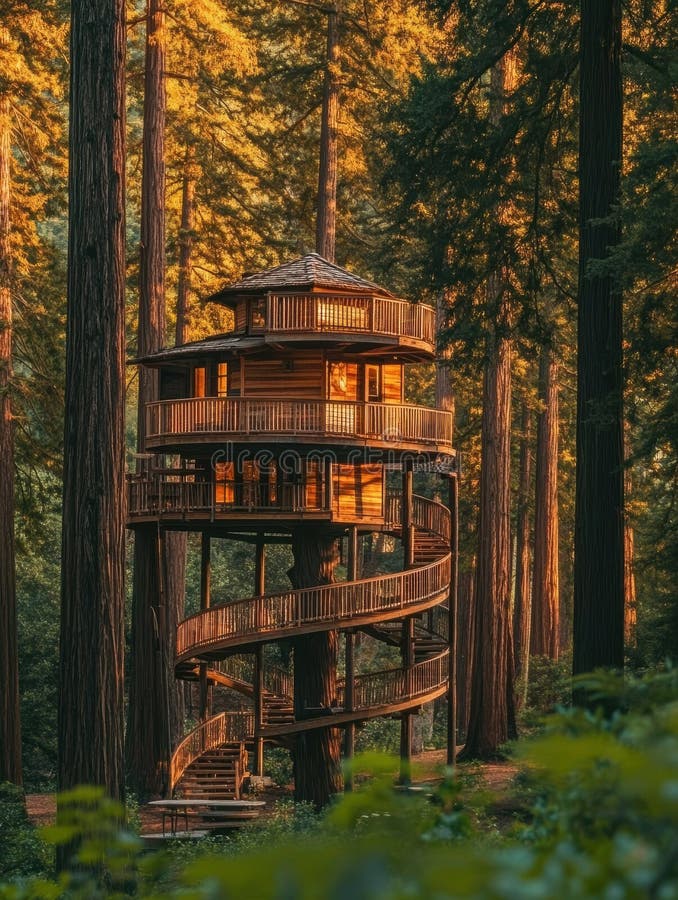 Multi-Level Treehouse Surrounded by Forest Beauty Stock Illustration ...