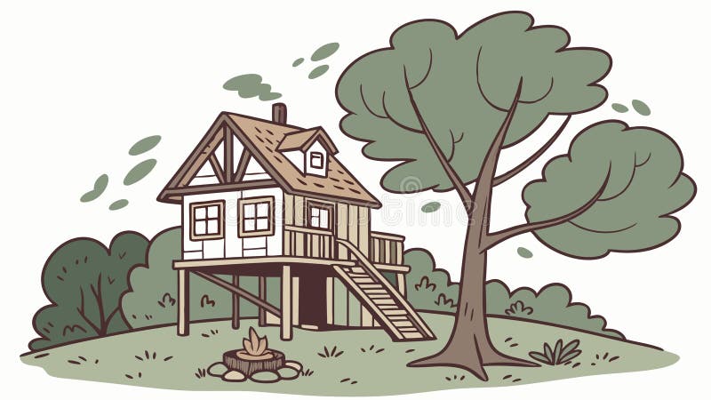 Multi-Level Treehouse Village, Complex Woodland Architecture, Vector ...