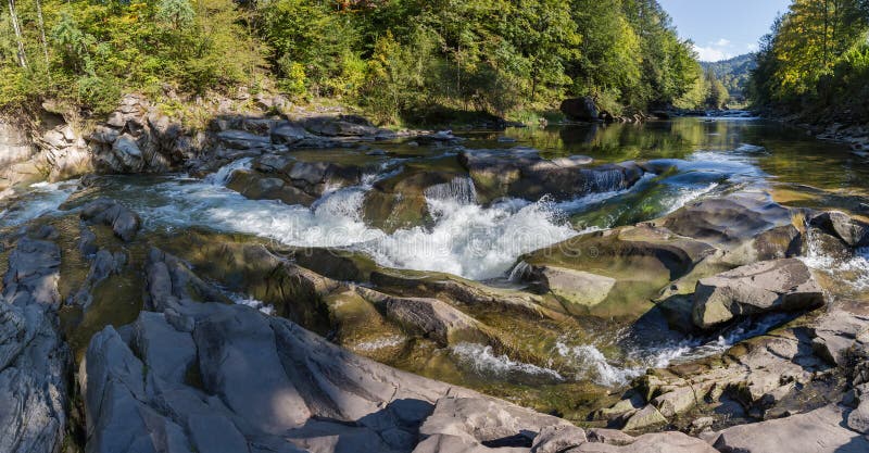 Cascade Waterfall on a Mountain River in Sunny Day Stock Photo - Image ...