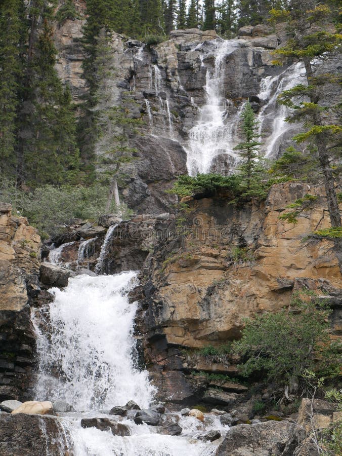 Multi-level Waterfall in Jasper National Park Stock Image - Image of ...