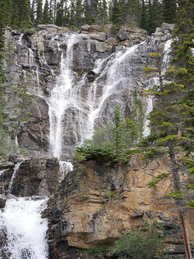 Multi-level Waterfall in Jasper National Park Stock Photo - Image of ...