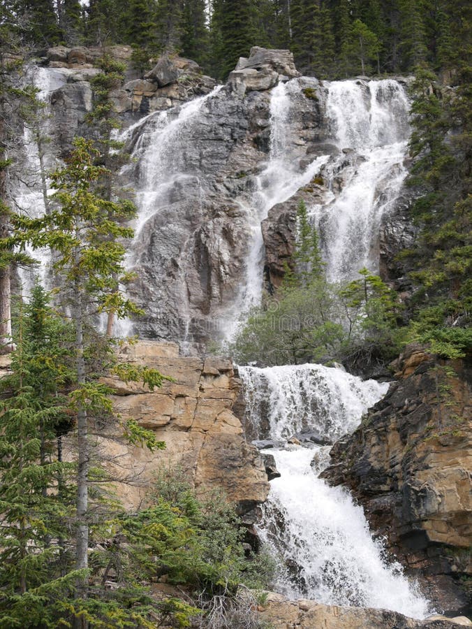 Multi-level Waterfall in Jasper National Park Stock Image - Image of ...