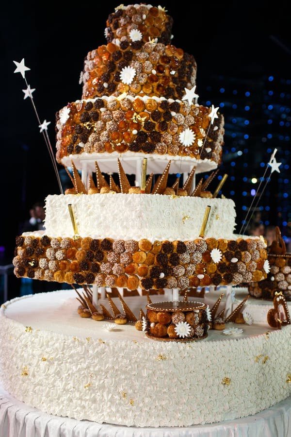 Multi Level Wedding Cake with Cookies and Sparkles Stock Image - Image ...