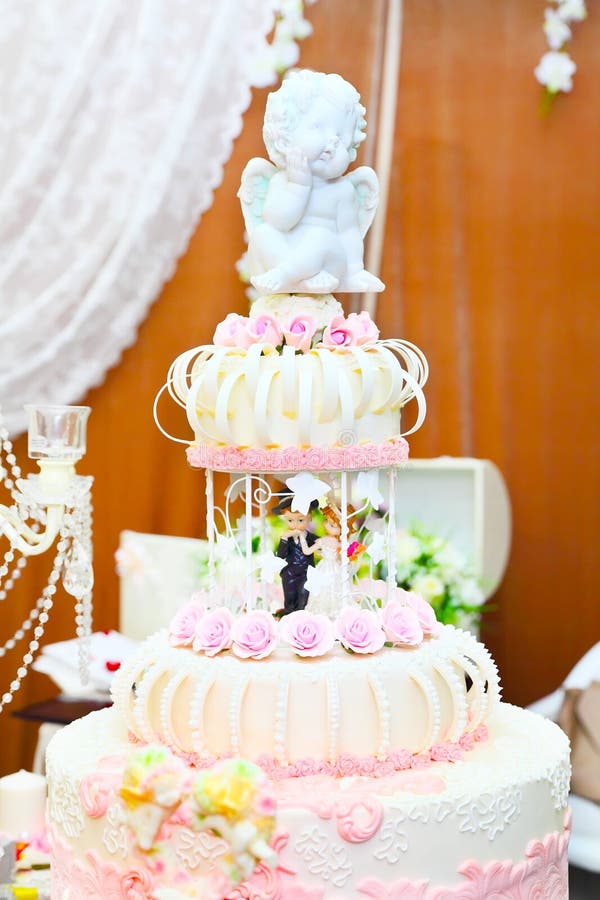 Multi Level White Wedding Cake Stock Image - Image of eating ...